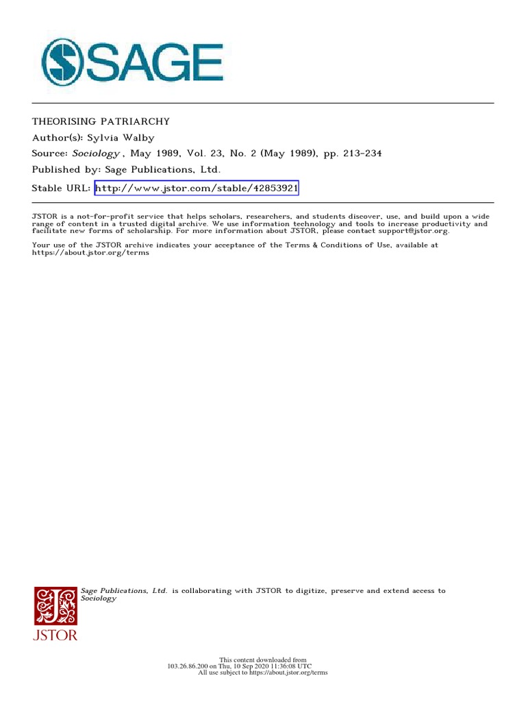 Walby 1989 - Patriarchy As A System of Social | PDF | Patriarchy ...