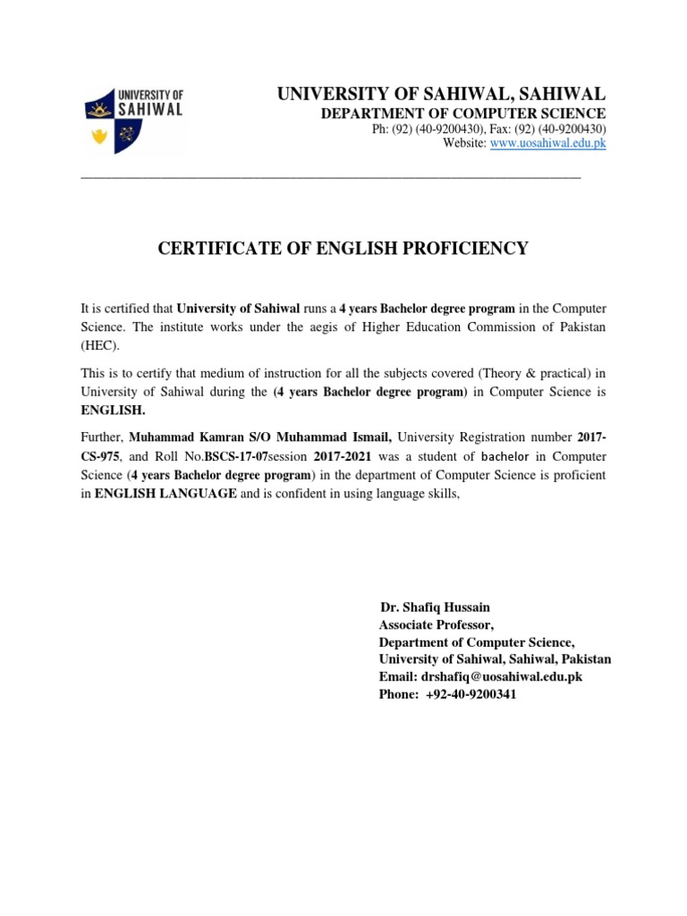 English Proficency Letter Ahmad-1 PDF | PDF