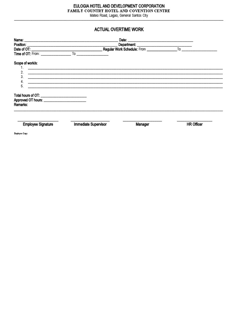 Actual Overtime Work Form | PDF