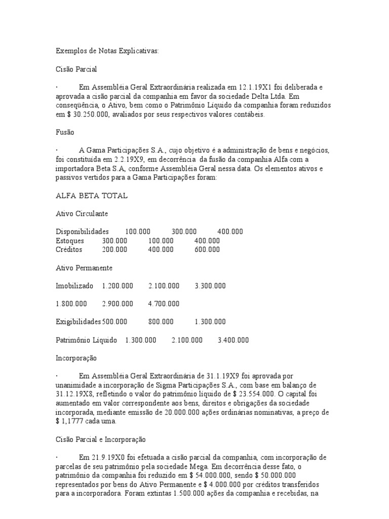 Exemplos de Notas Explicativas | PDF | Balancete | Ativo fixo