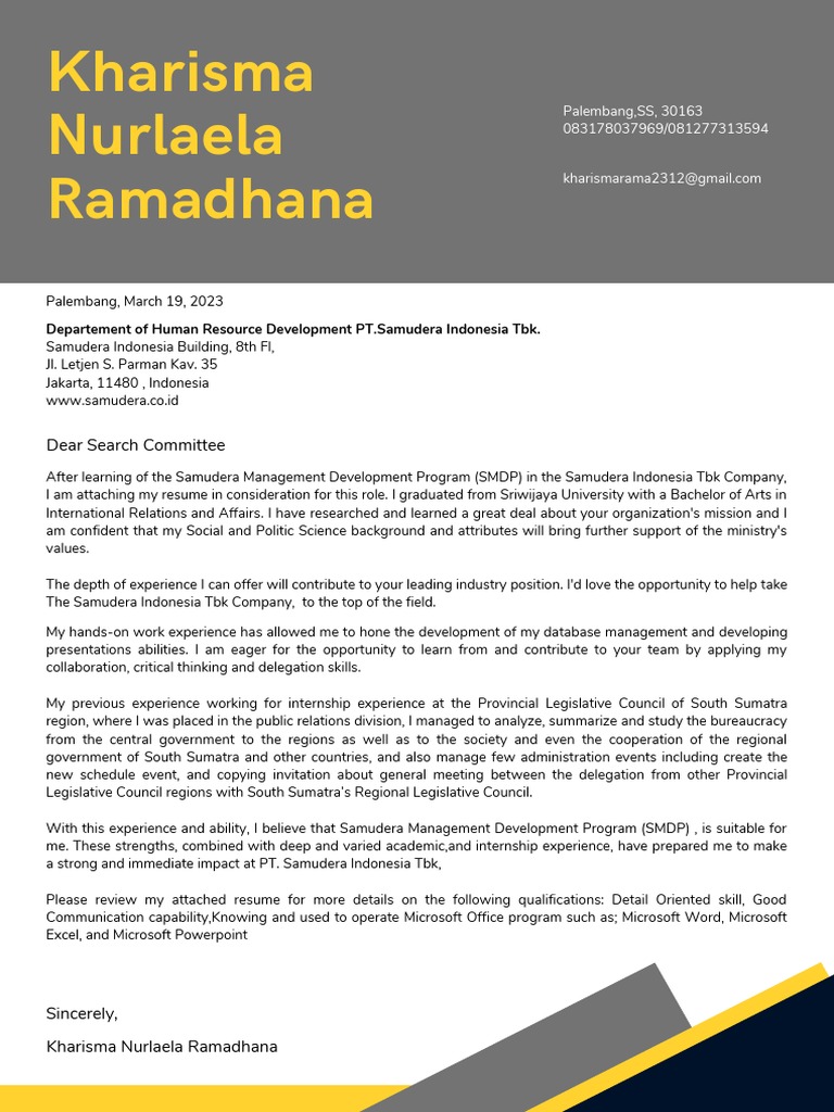 Motivation Letter For Smdp Samudera Management Development Program