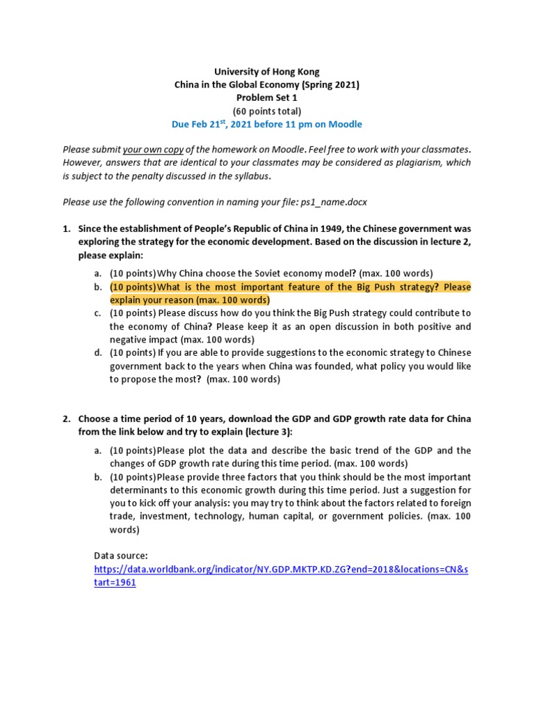 CCCH9007 - Spring2021 - Problem Set 1 | PDF