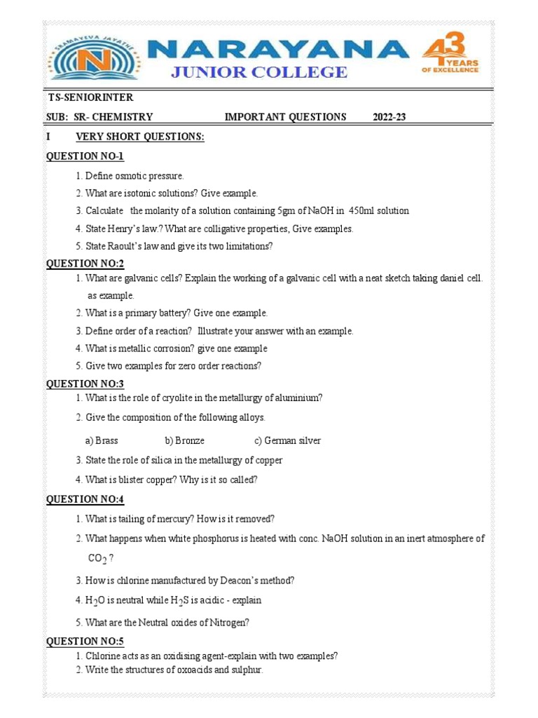 TS SR Chemistry Imp Questions PDF | PDF | Chemical Reactions | Ammonia TS SR Chemistry Imp Questions PDF | PDF | Chemical Reactions | Ammonia