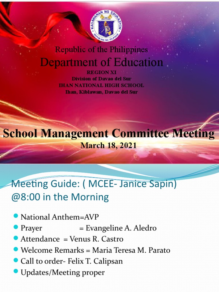 Department of Education: School Management Committee Meeting | PDF ...