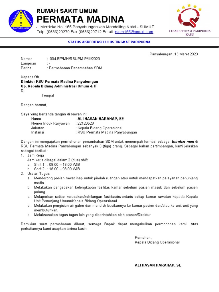 004 Permohonan Penambahan SDM | PDF