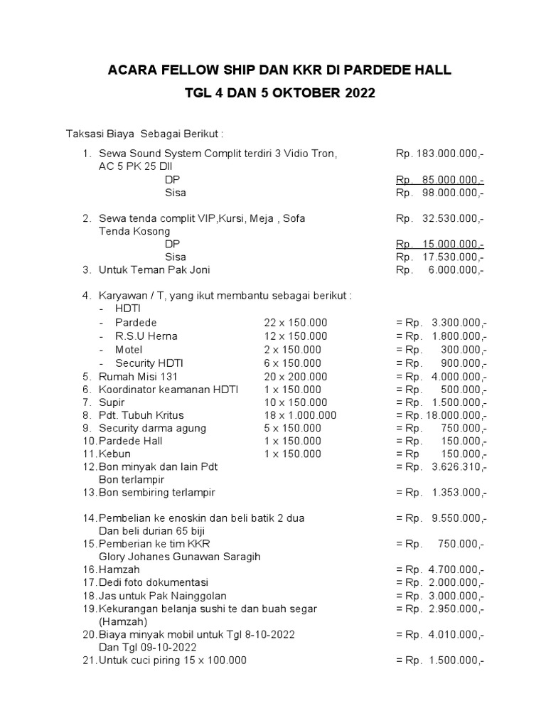 Acara Fellow Ship Dan KKR Di Pardede Hall | PDF