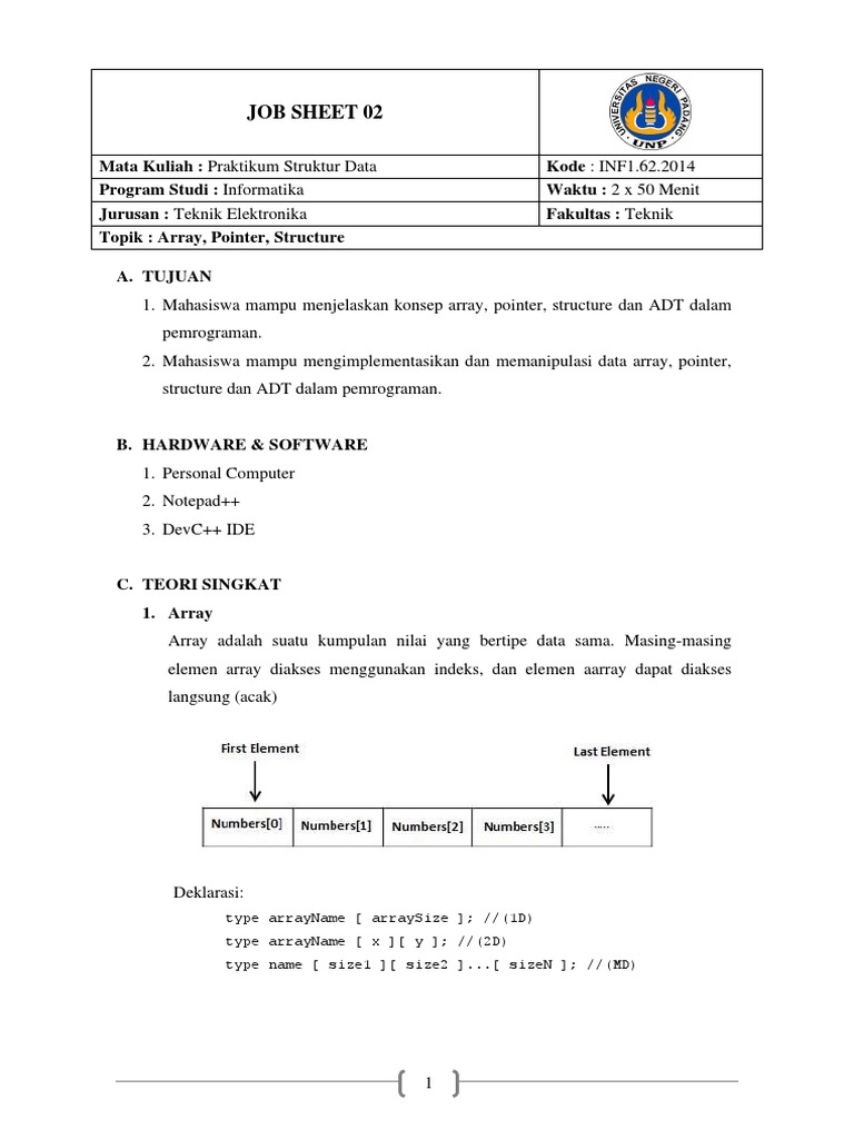 (2023) Job Sheet 2 - Array, Pointer, Structure | PDF | Komputer | Teknologi & Rekayasa