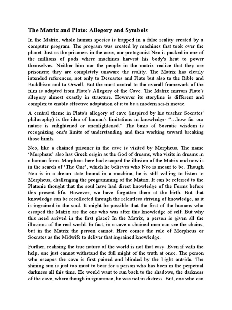 The Matrix vs. Plato's Allegory | PDF | Plato | Epistemology