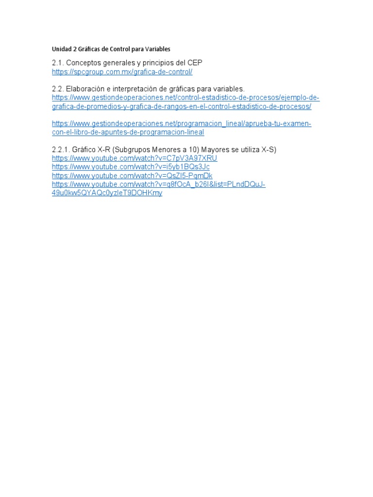 Unidad 2 Gráficas de Control para Variables | PDF | Métodos y materiales de enseñanza