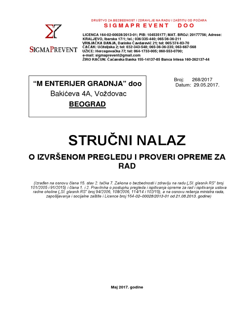 Strucni Nalaz Za Kran | PDF