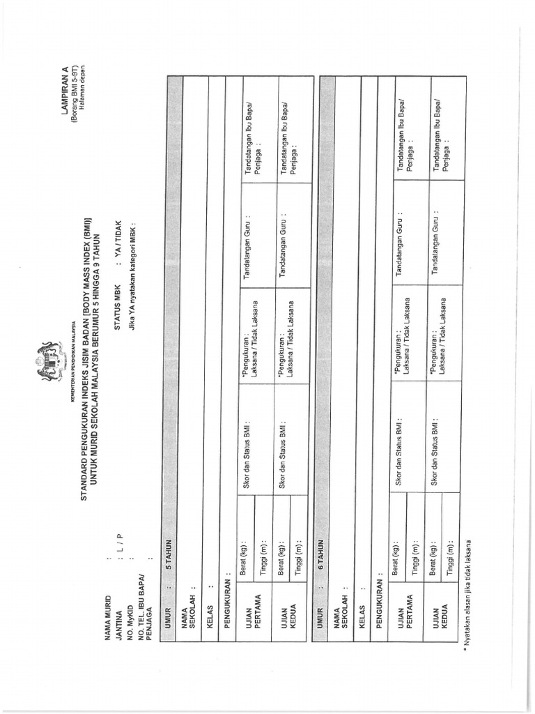 Borang Bmi 5-9T | PDF