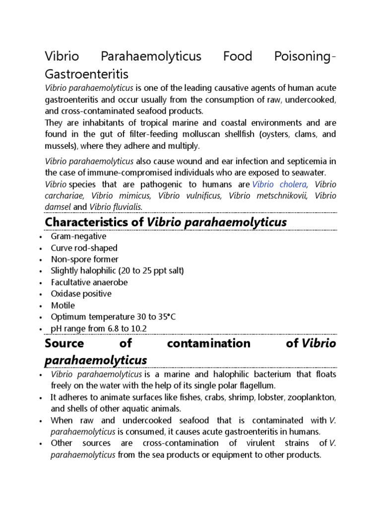 Vibrio Parahaemolyticus Food Poisoning | PDF | Secretion | Medical Specialties
