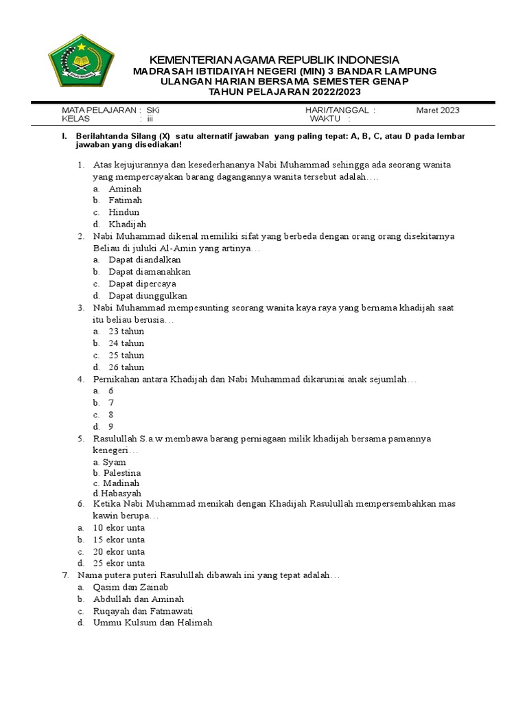 Uhb SKI SEM GENAP 2022-2023 Kelas 3 FIK | PDF