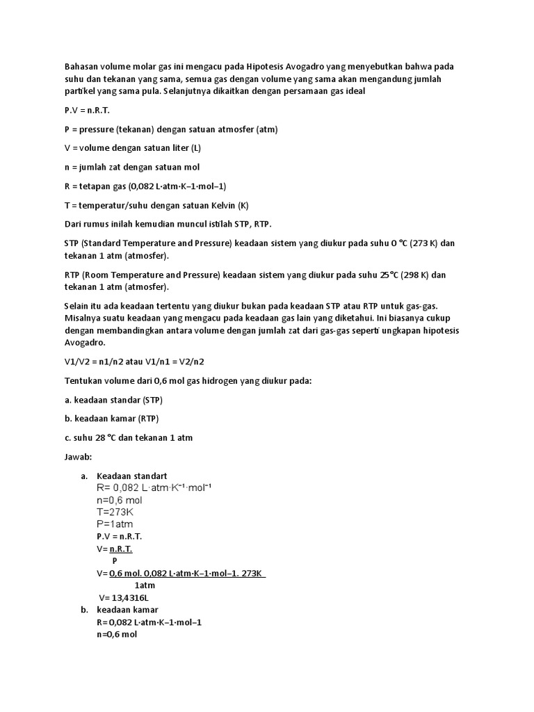 Volume Gas Hidrogen pada STP dan RTP | PDF