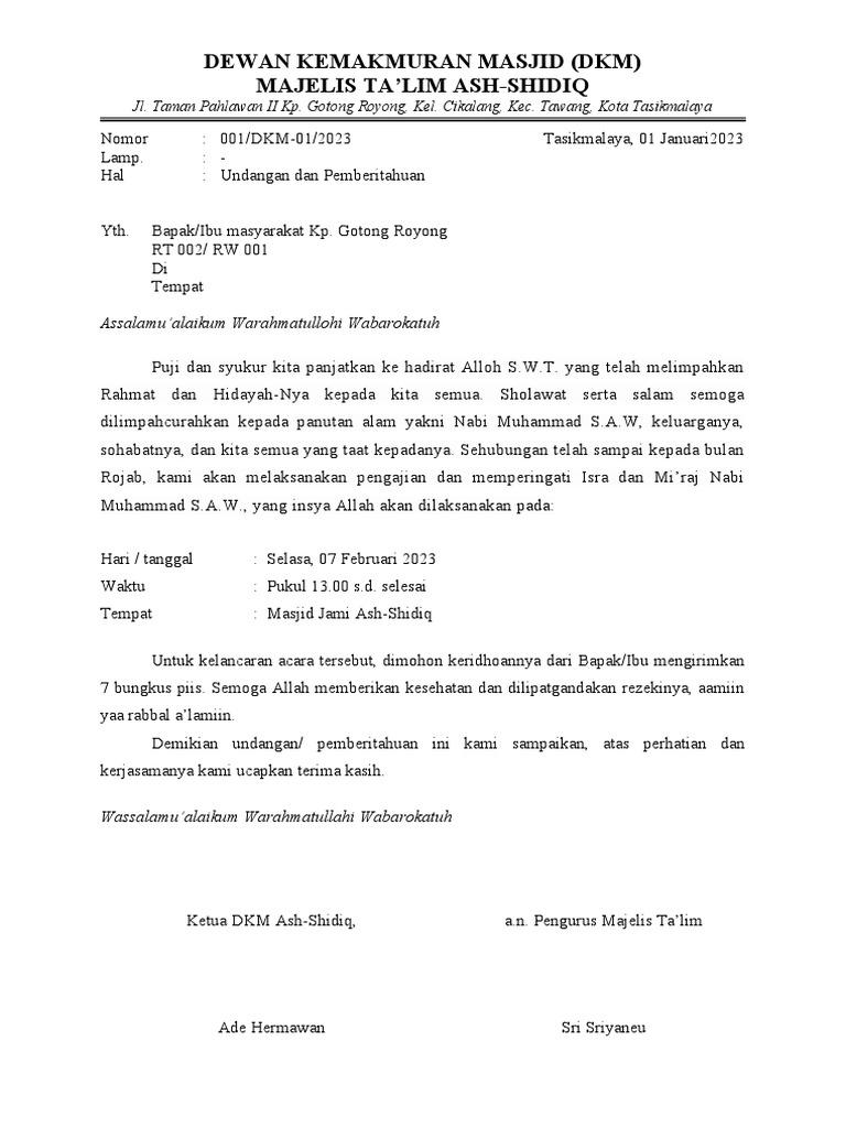 Contoh Surat Undangan Pelaksanaan Rajaban | PDF