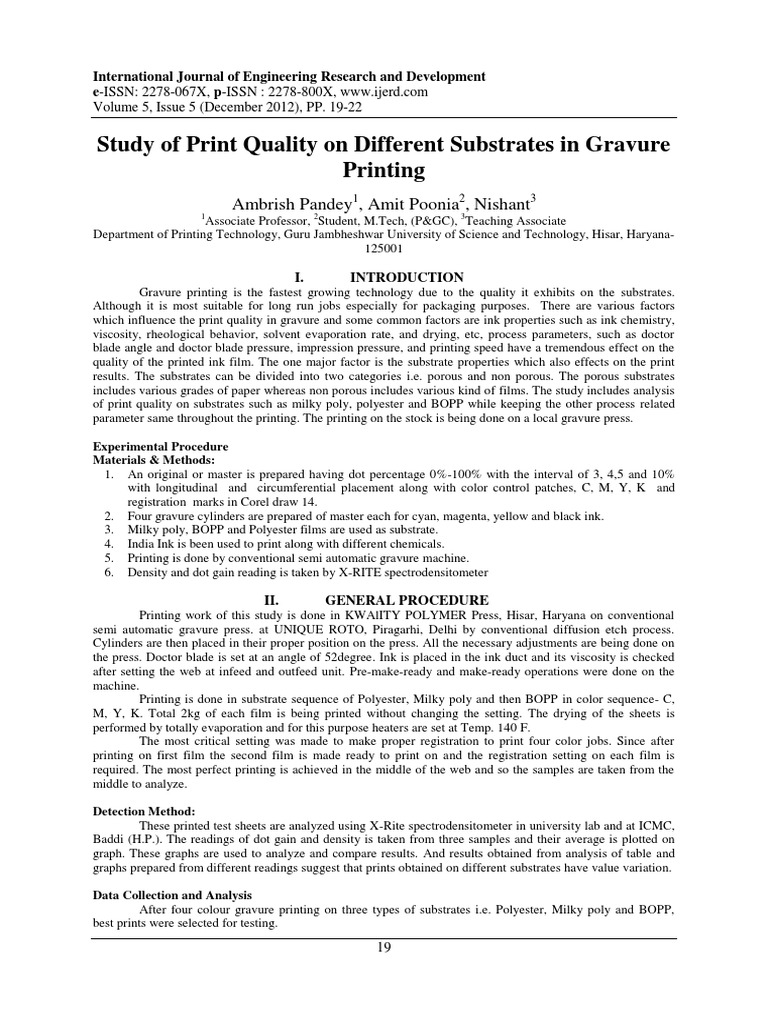 Study of Print Quality On Different Substrates in Gravure Printing ...