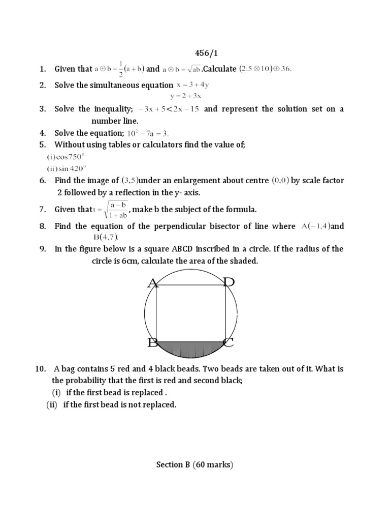 s4 Mock 1 2016 Mathematics P1 | PDF | Mathematical Objects | Mathematics