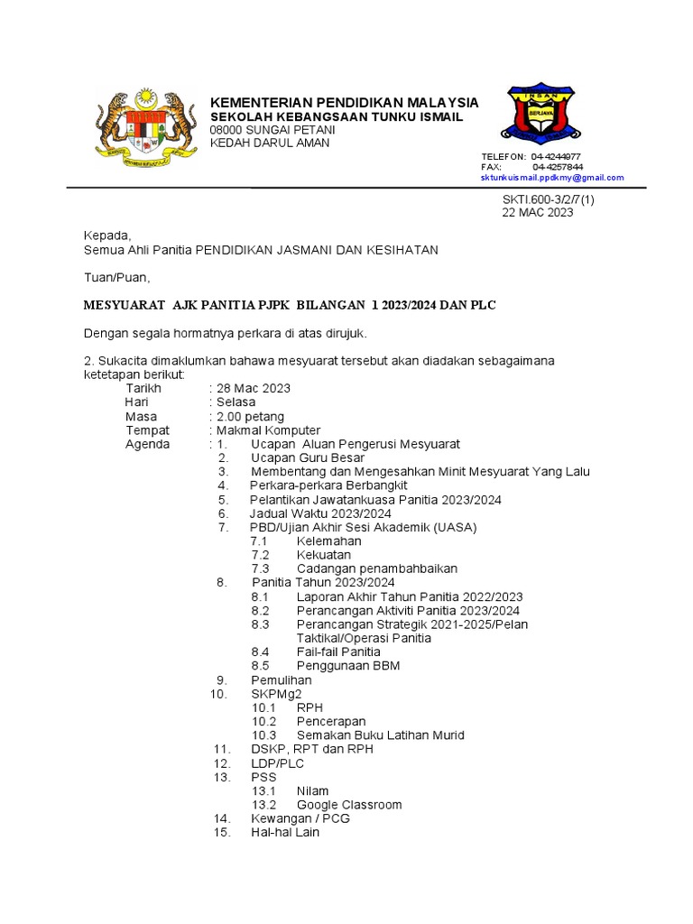 Surat Pang. Mesy Panitia PJPK | PDF