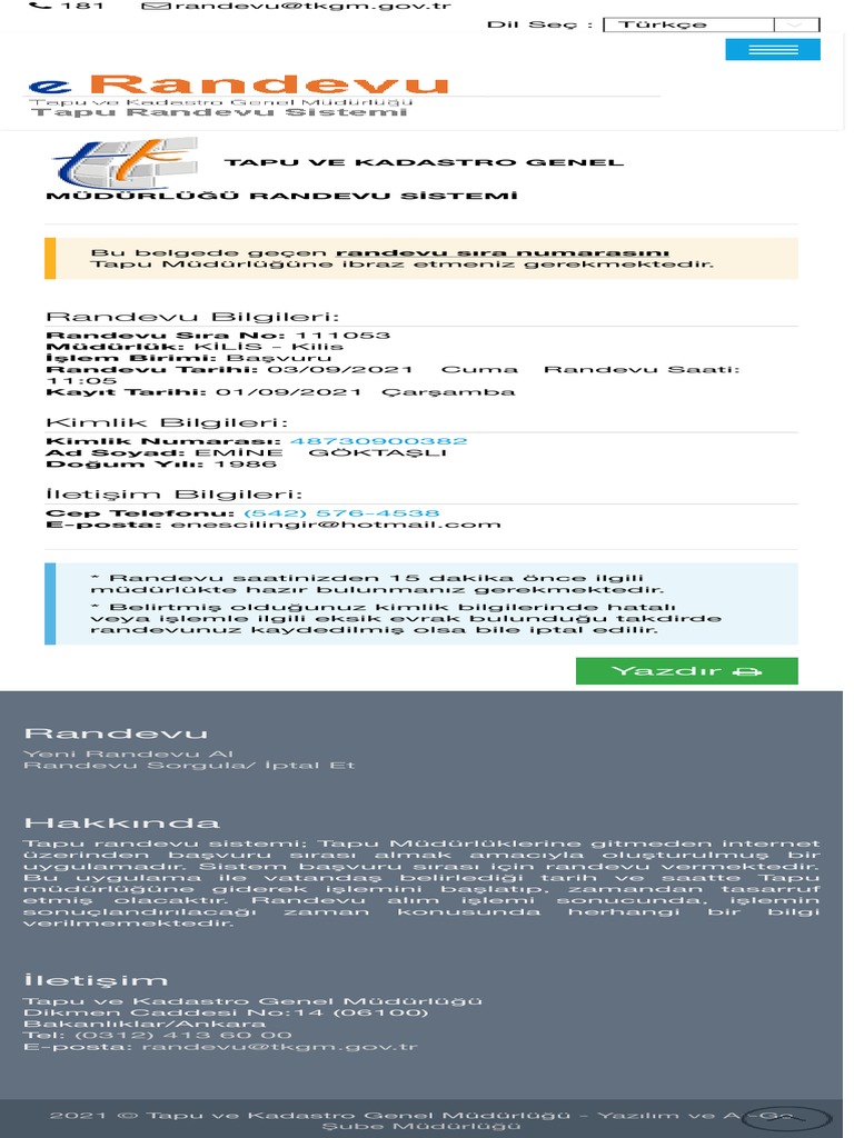 Randevu Bilgileri | PDF
