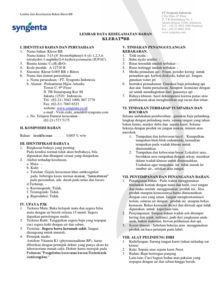 MSDS Klerat - 2018 | PDF