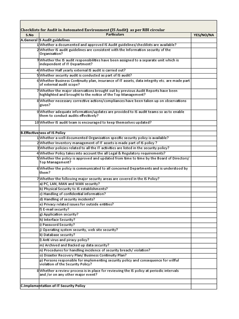 IS Audit Checklist for Banks | PDF | Databases | Security