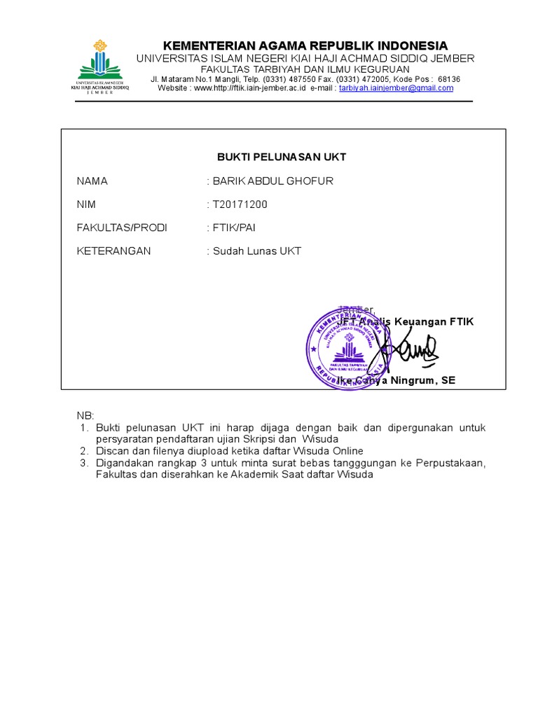 Bukti Lunas Ukt-Online | PDF