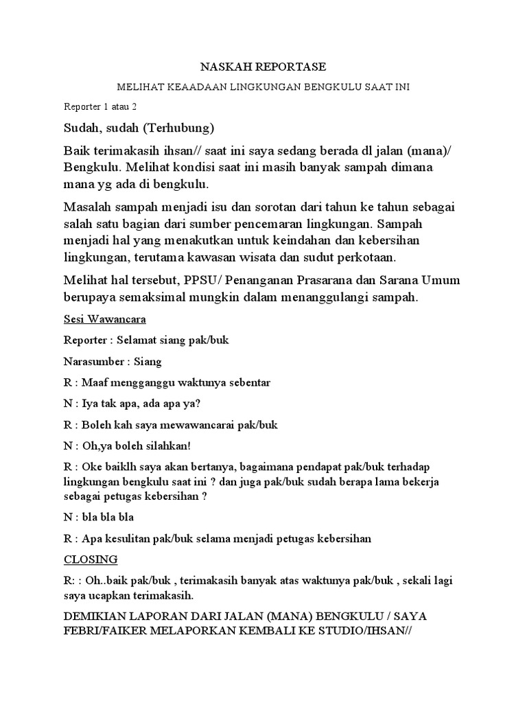 Contoh Naskah Reportase | PDF | Kajian Bahasa Asing