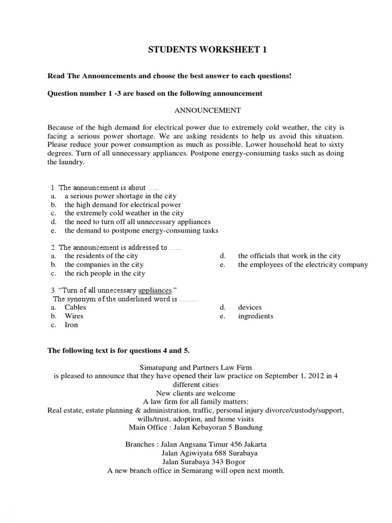 Announcement Exercise | PDF