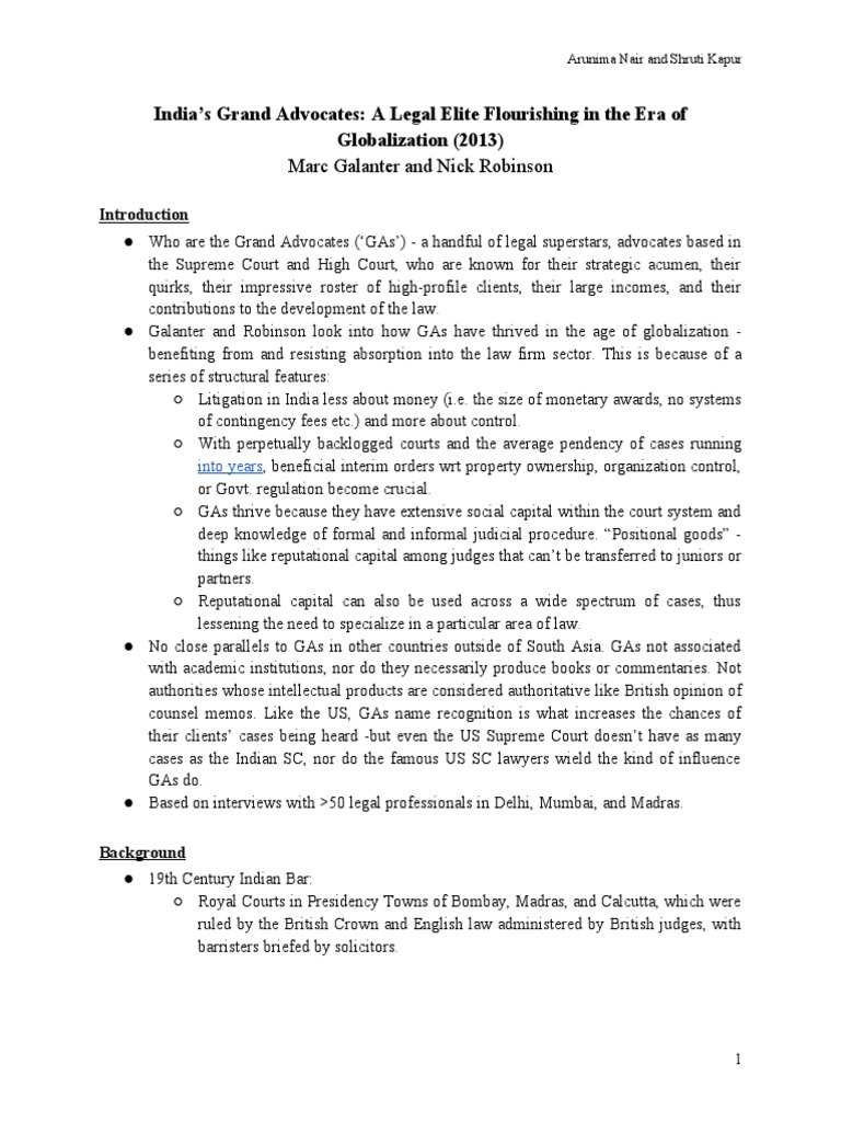 India's Grand Advocates - Galanter and Robinson - Notes | PDF ...