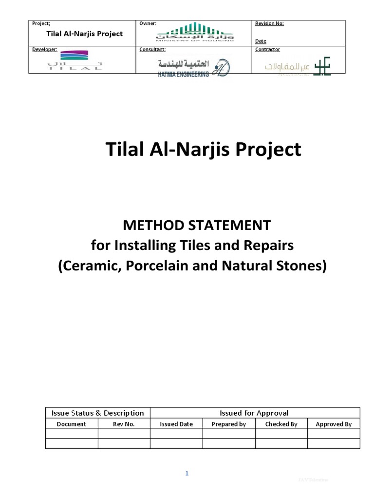Tile Installation Method Statement | PDF | Tile | Safety