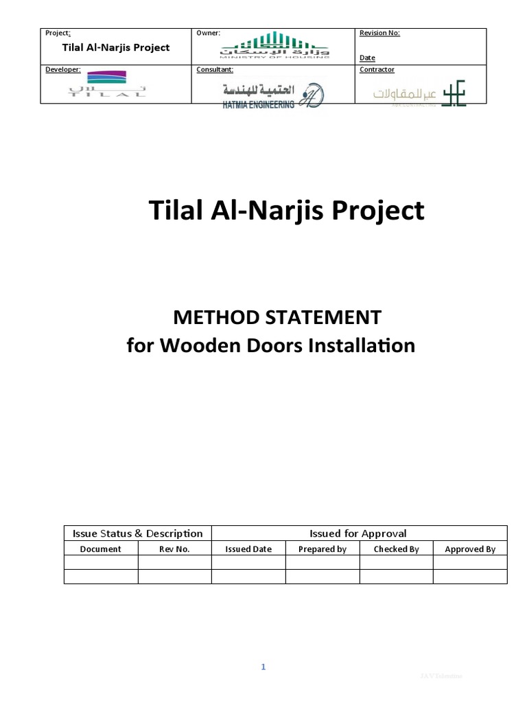 METHOD STATEMENT For Wooden Doors Installation | PDF | Door | Consultant