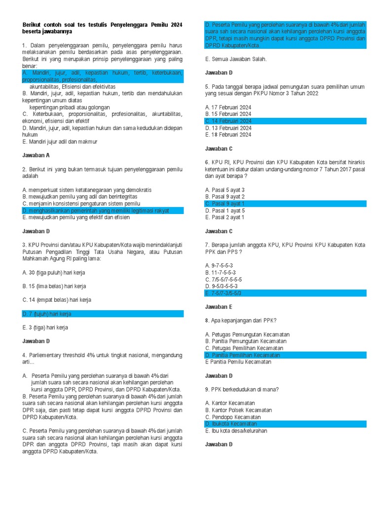 Kisi Kisi Soal Cat Kpu 1 PDF | PDF