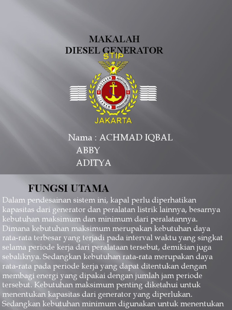Makalah Diesel Generator: Nama: Achmad Iqbal Abby Aditya | PDF | Griya & Taman
