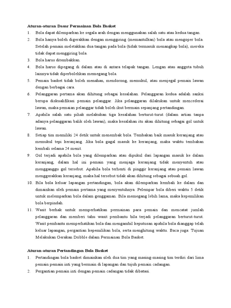 Aturan Dasar Permainan Bola Basket | PDF
