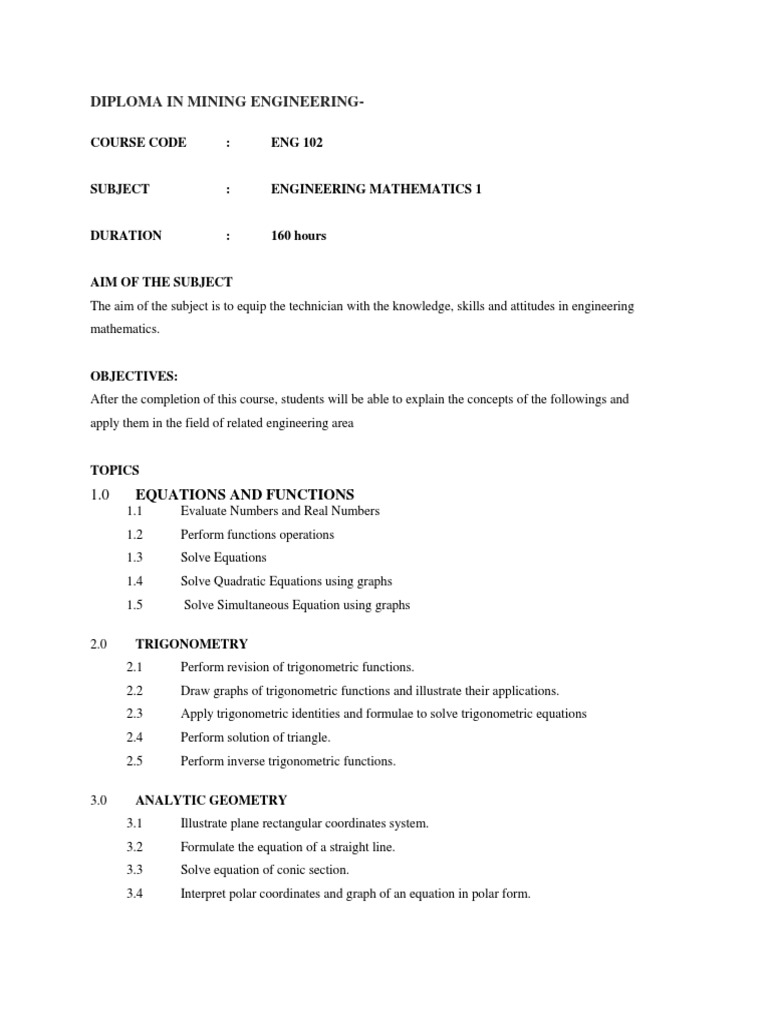 Engineering Maths I - Syllabus | PDF | Function (Mathematics) | Complex ...