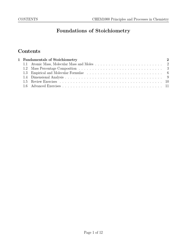 CHEM1000 Principles of Stoichiometry | PDF | Mole (Unit) | Molecules