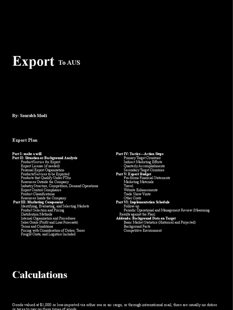 EXPORT PLAN - Key | PDF | Taxes | Pricing