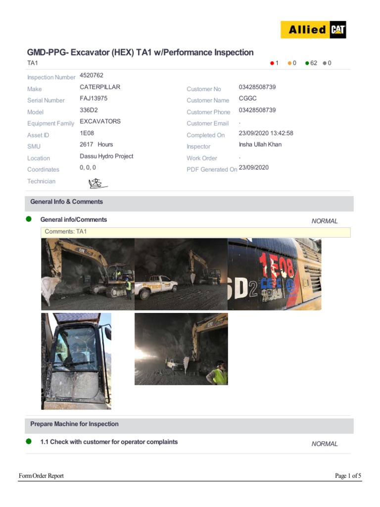 GMD-PPG-Excavator (HEX) TA1 W/performance Inspection: General Info & Comments | PDF | Pump ...