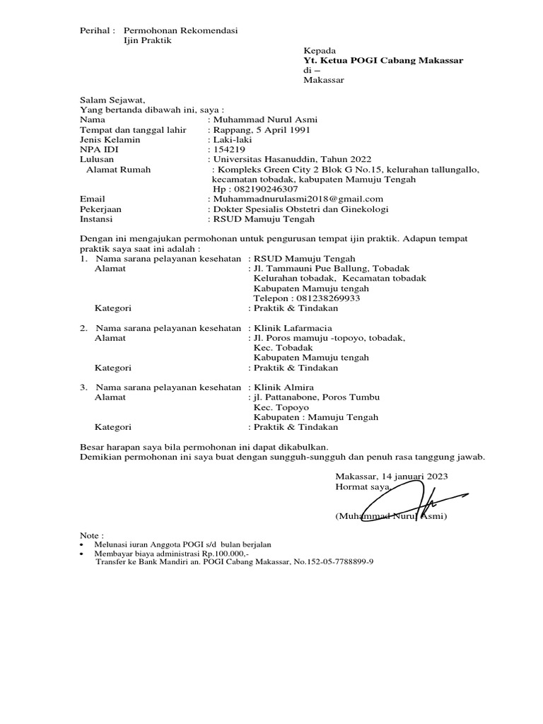 Formulir Rekomendasi Praktek POGI | PDF
