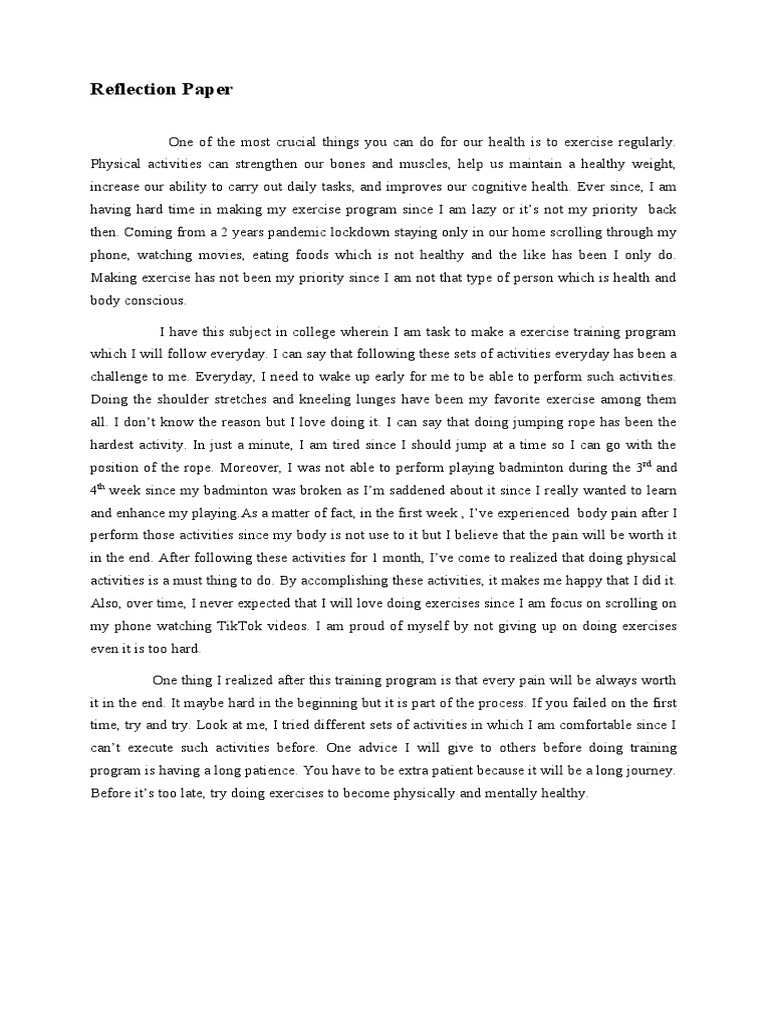 Reflection Paper PATHFIT | PDF | Psychological Concepts | Cognition