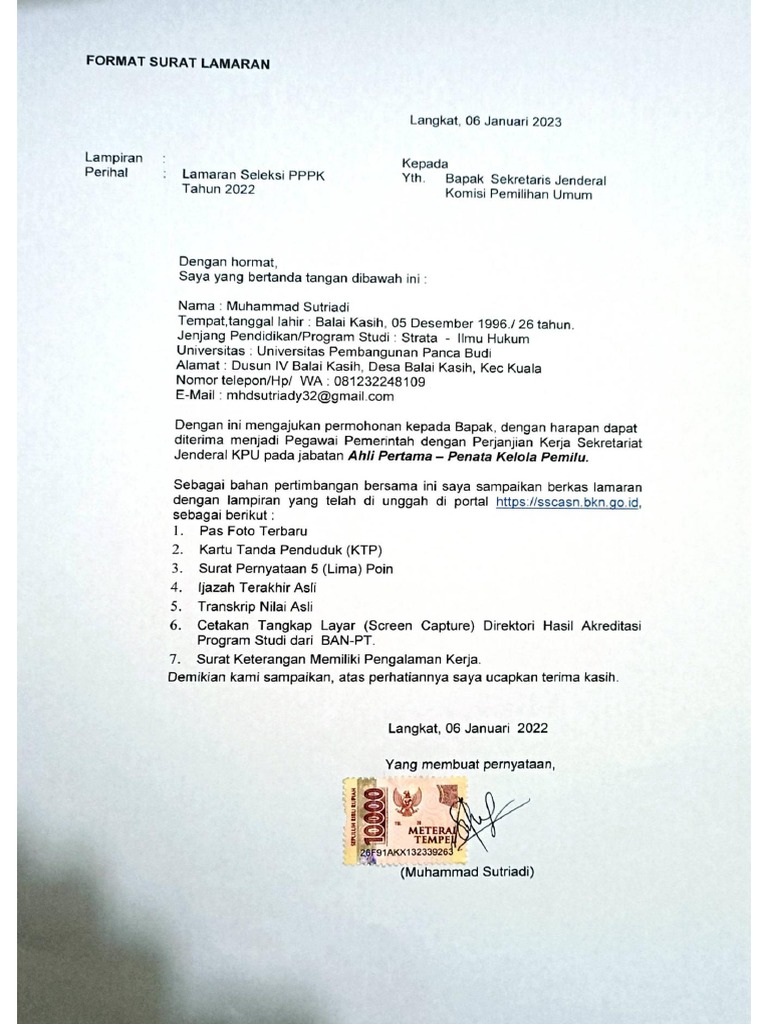 Surat Lamaran Kpu PDF | PDF