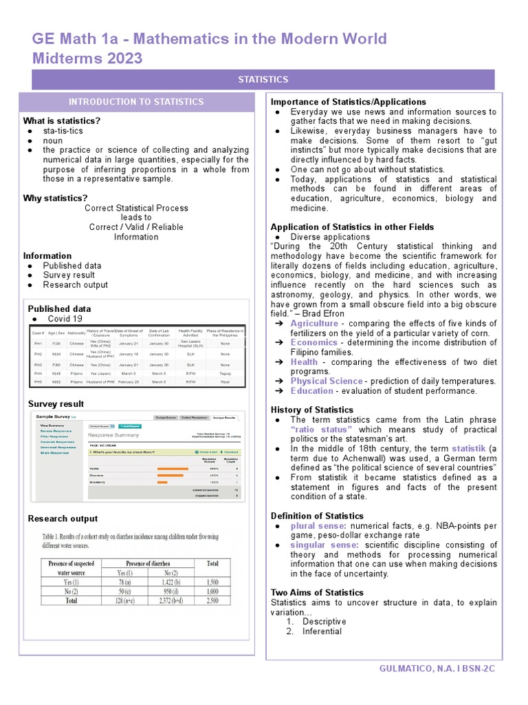 GEMATH1a Midterms 1 | PDF | Statistics | Sampling (Statistics)