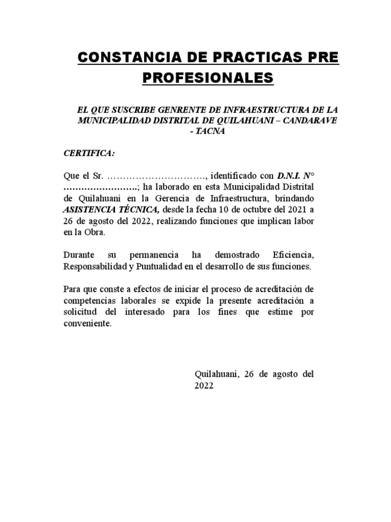 Constancia de Practicas Pre Profesionales | PDF