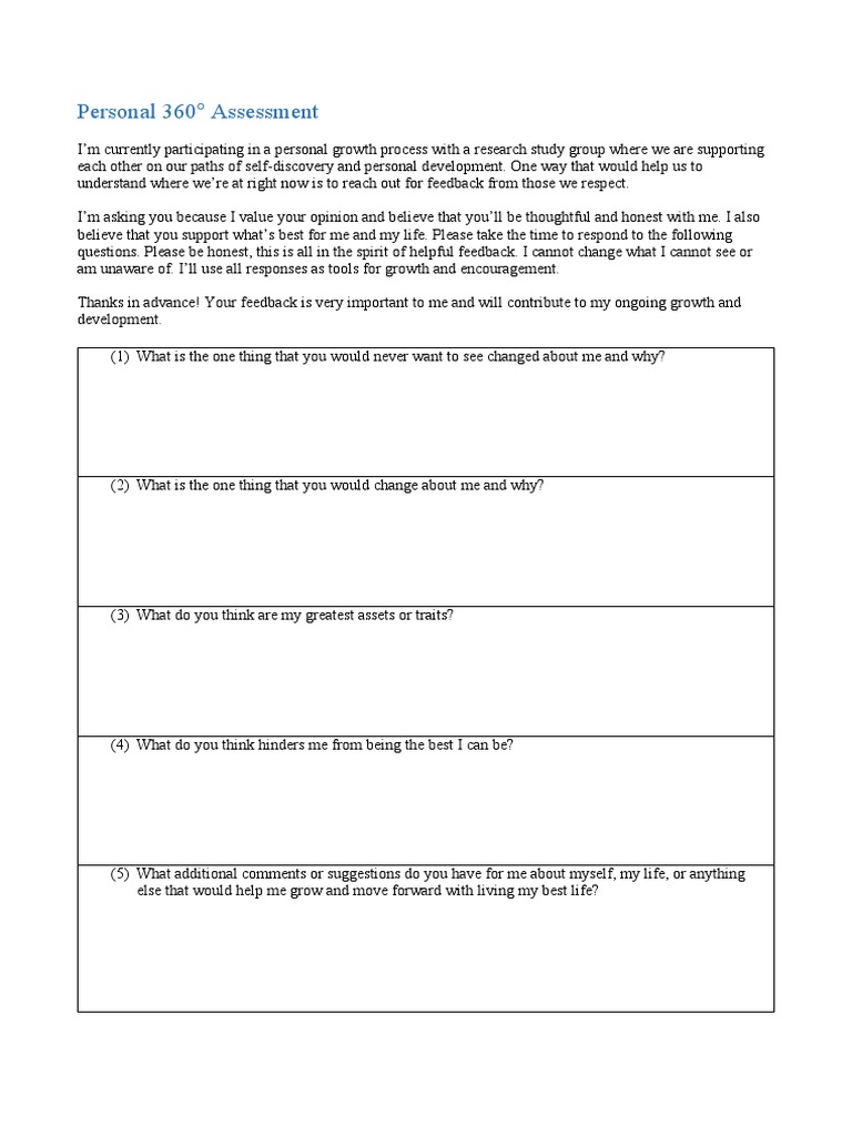 Personal 360 Assessment | PDF
