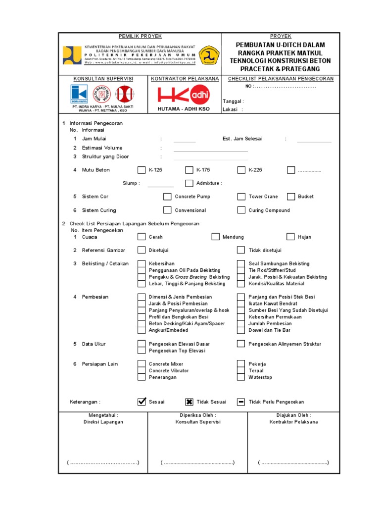 Form Join Checklist Pengecoran | PDF