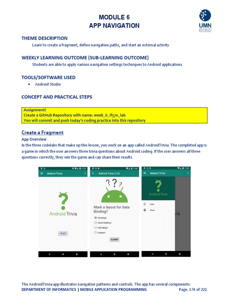 MODUL-IF570-W06-App Navigation PDF | PDF | Mobile App | Android (Operating System)