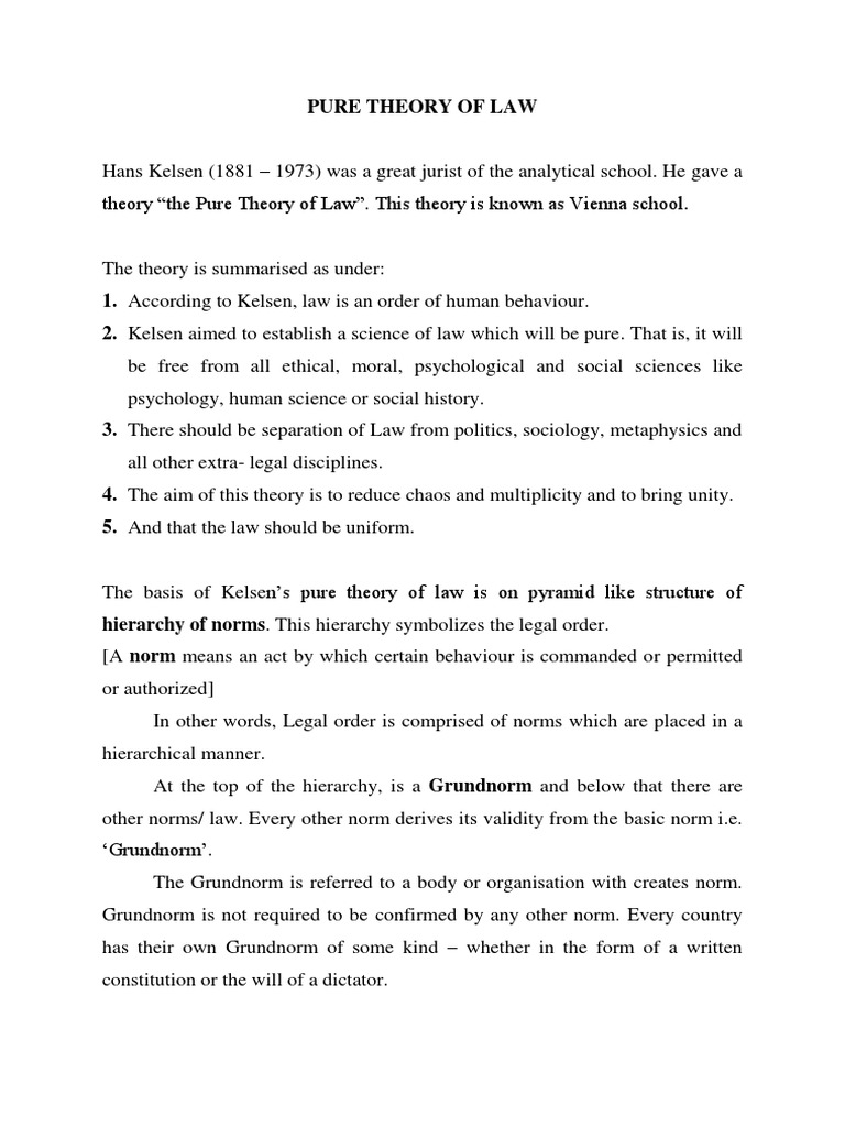 Kelsen's Pure Theory of Law Explained | PDF | Jurisprudence | Political ...