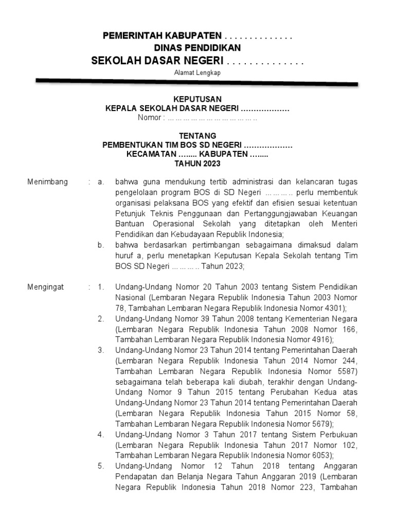 (Panduanmengajar - Com) - Contoh SK Tim BOS Reguler 2023 | PDF