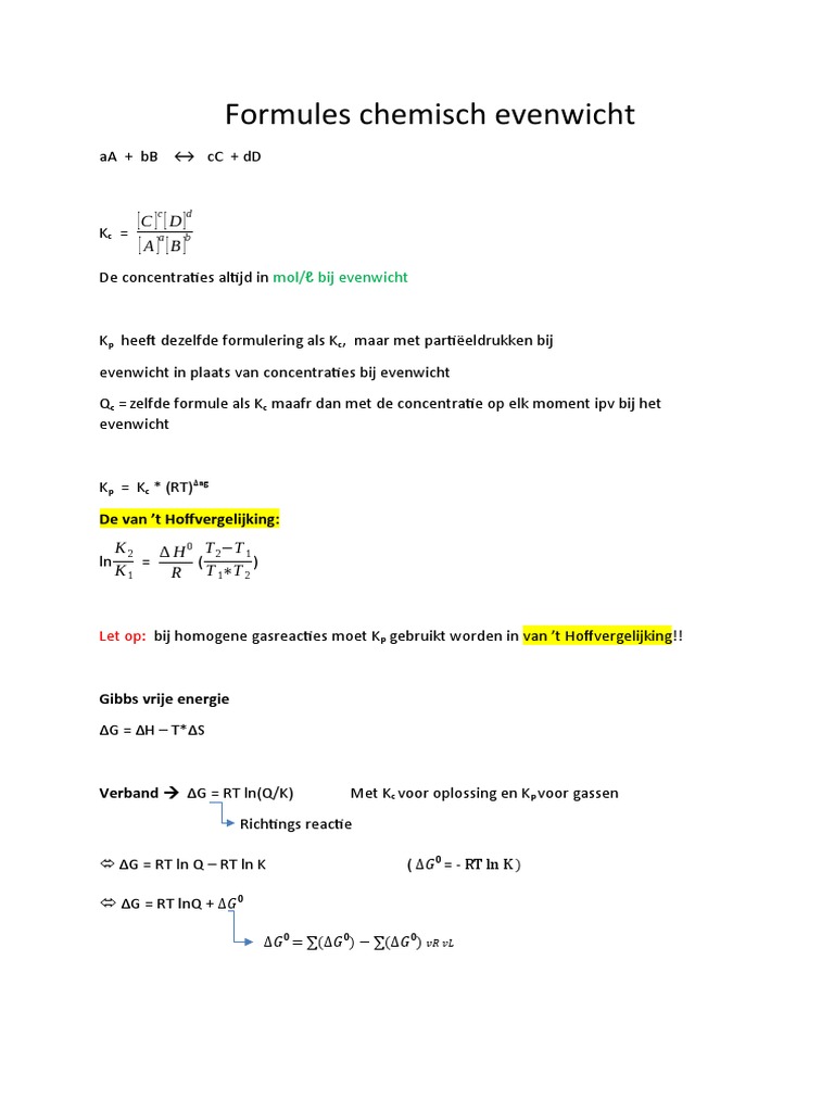Antwoorden Werkcollege Chemisch Evenwicht | PDF