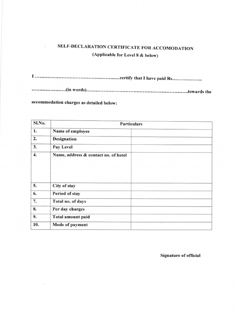 Self Declaration Cerrtificaqtion For Accomodation 20210806121226 | PDF